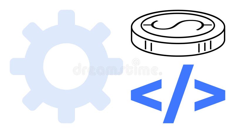 Gear Shape, Coin, and Code Symbol Representing Technology, Finance, and ...