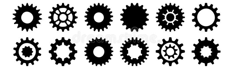 Gear Silhouettes Set, Pack of Vector Silhouette Design, Isolated ...