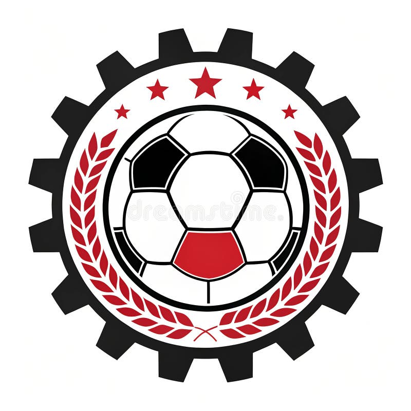 Gear-style Soccer Logo with Red and Black Stock Illustration ...