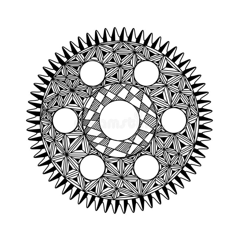 Gear in the Style of Zenart, Mandala, Black and White Drawing ...