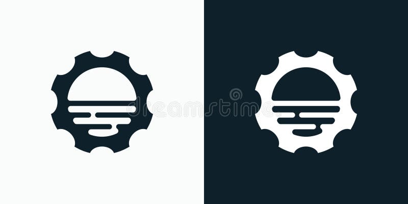 Gear and Sunset Vector Logo Design in Modern, Simple, Clean and ...