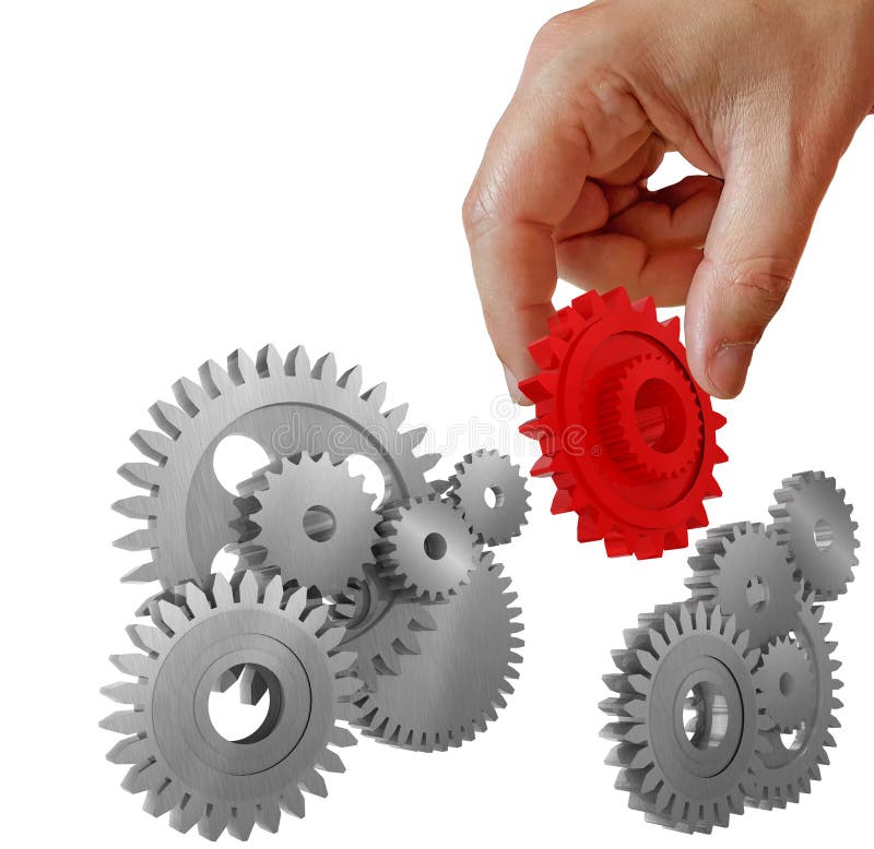 Gear System Connection Background on Red - 3d Rendering Stock ...