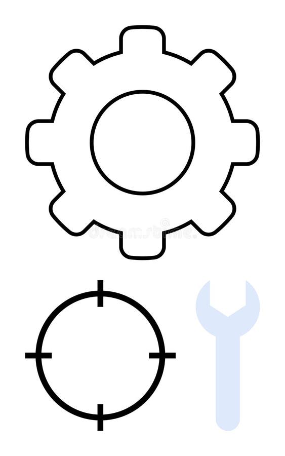 Gear, Target, and Wrench Symbols Representing Settings, Precision, and ...