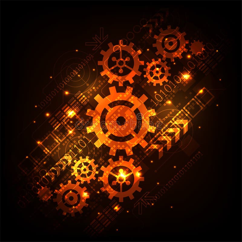 Gear in Technology Concept on a Dark Orange Background. Stock Vector ...