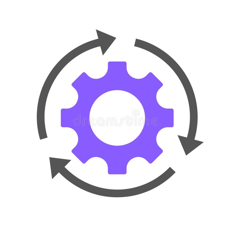 Gear and Three Arrows Icon Isolated on White. Vector Flat Illustration ...