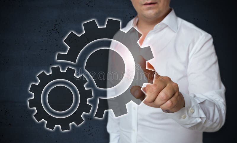 Gear Touchscreen is Operated by Man Concept Stock Image - Image of ...