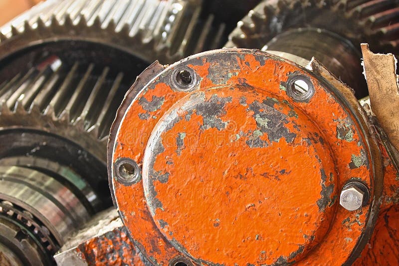 The gear train in the gear stock photo. Image of rust - 65913644