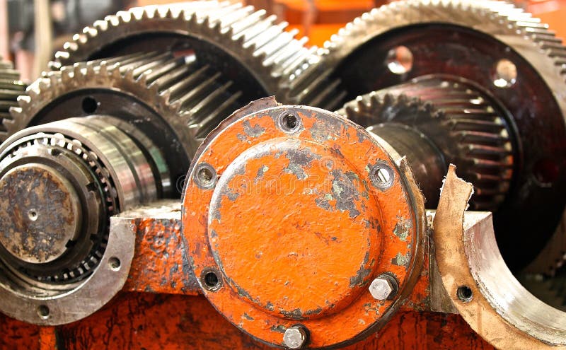 The gear train in the gear stock photo. Image of steel - 65913934