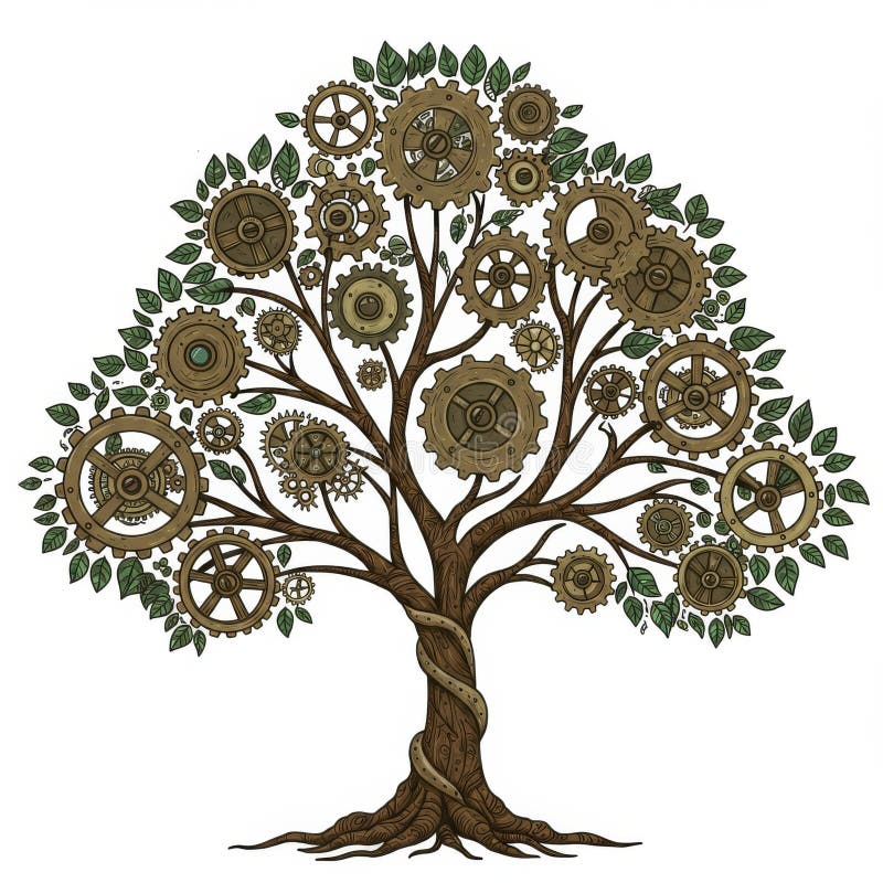 Gear Tree Illustration Mechanical Clockwork Fantasy Art Stock ...