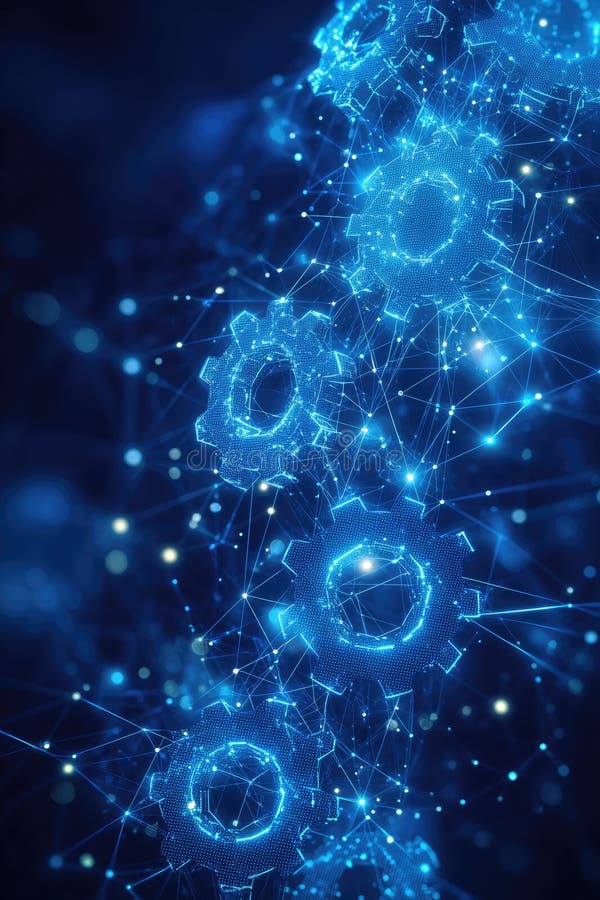 Gear Visualization: Mechanical Gear System Interconnected Lines and ...