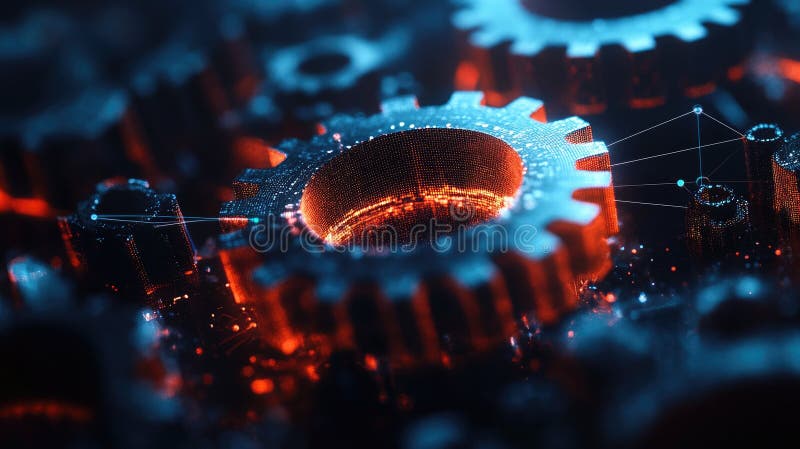 Gear Visualization: Mechanical Gear System Interconnected Lines and ...