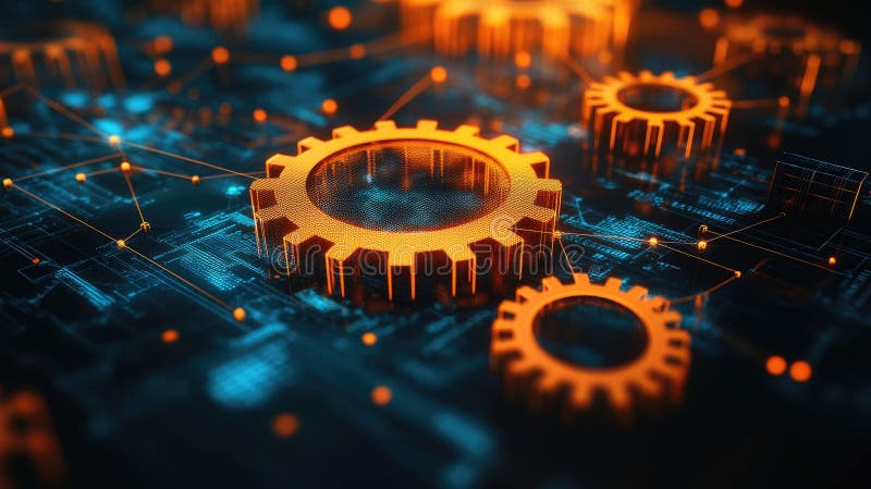 Gear Visualization: Mechanical Gear System Interconnected Lines and ...