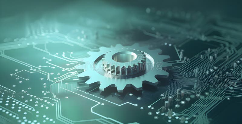 Gear Wheel on Circuit Board. Hi-tech Image, Engineering, Digital ...
