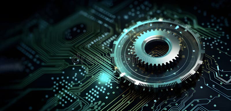 Gear Wheel on Circuit Board. Hi-tech Image, Engineering, Digital ...
