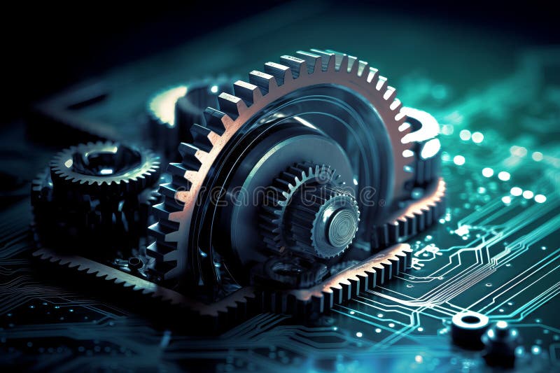 Gear Wheel on the Circuit Board. Illustration of Hi Tech, Engineering ...