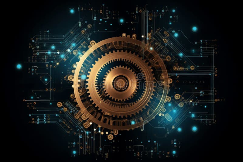 Gear Wheel on Circuit Board, Illustration Hitech, Engineering, Digital ...