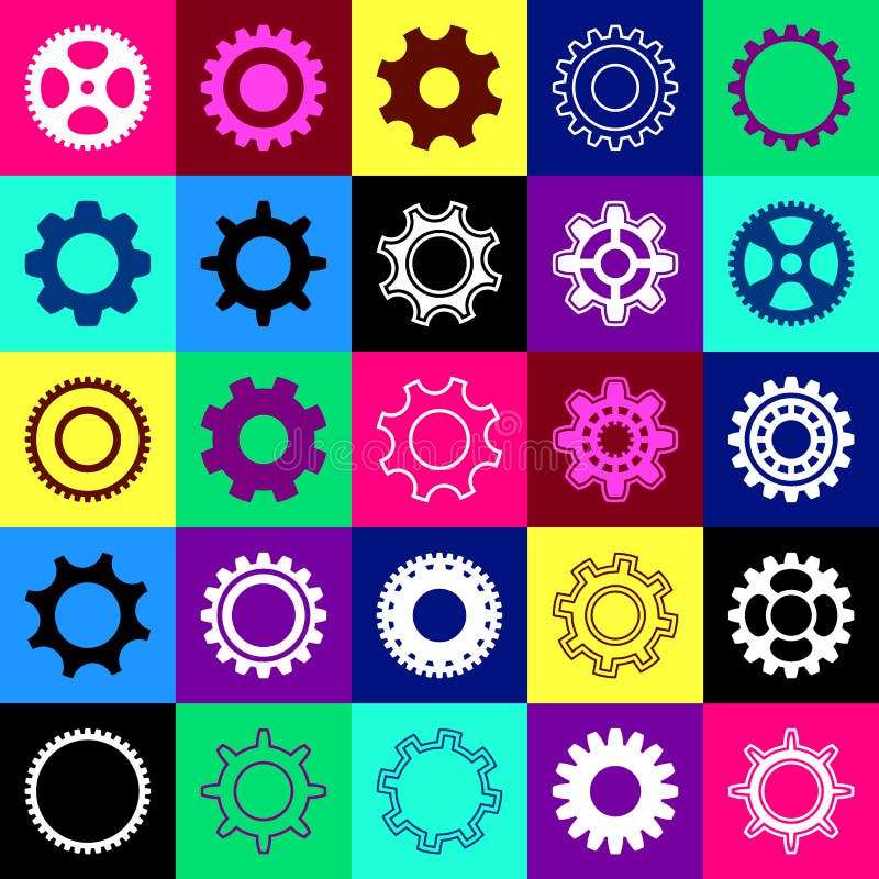 Gear Wheel Icons in Squares Stock Vector - Illustration of rotate ...