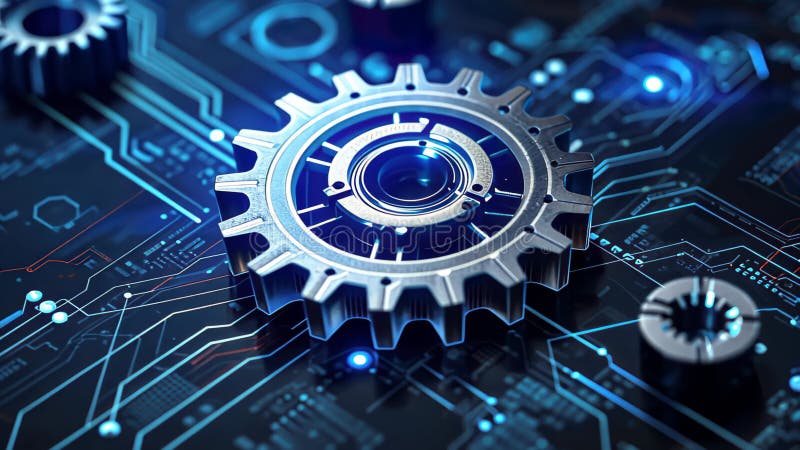 A Gear Wheel Integrated into a Circuit Board, Exemplifying Hi-tech ...