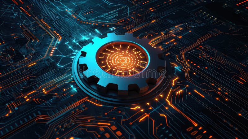 A Gear Wheel Integrated into a Circuit Board, Symbolizing Hi-tech ...