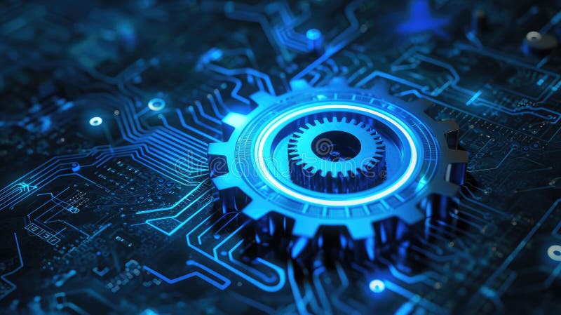 A Gear Wheel Integrated into a Circuit Board, Symbolizing Hi-tech ...