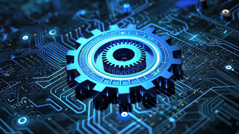 A Gear Wheel Integrated into a Circuit Board, Symbolizing Hi-tech ...
