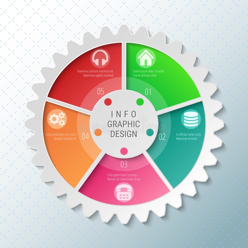 Gear Wheel Pie Chart with 5 Spokes Stock Vector - Illustration of ...