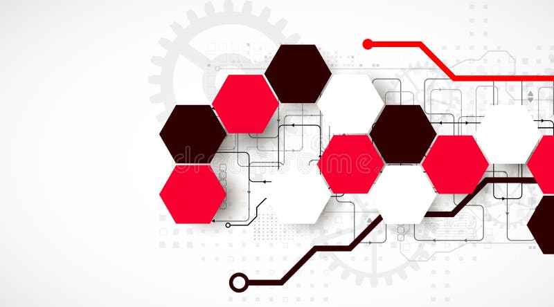 Gear Wheel Technology Background with Hexagons. Hand Drawn Vector Stock ...