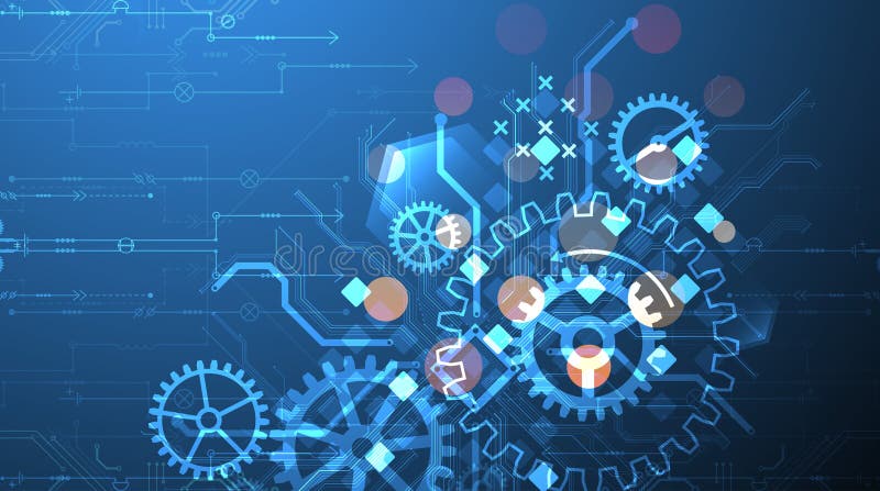 Gear Wheel Technology Pattern on Gradient Background. Hand Drawn Vector ...