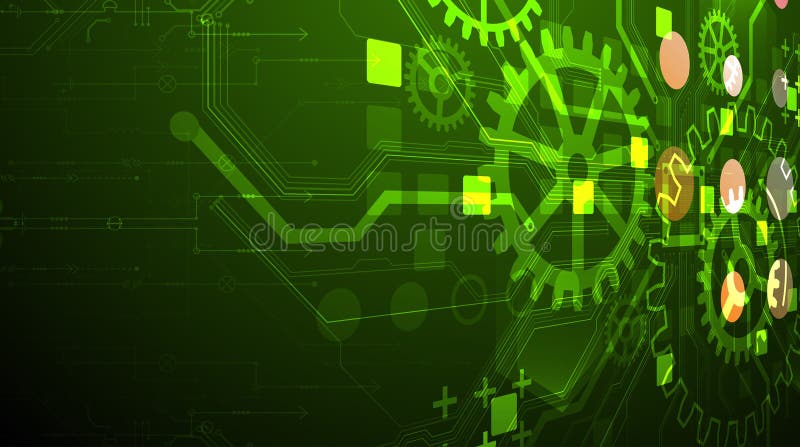 Gear Wheel Technology Pattern on Gradient Background. Hand Drawn Vector ...