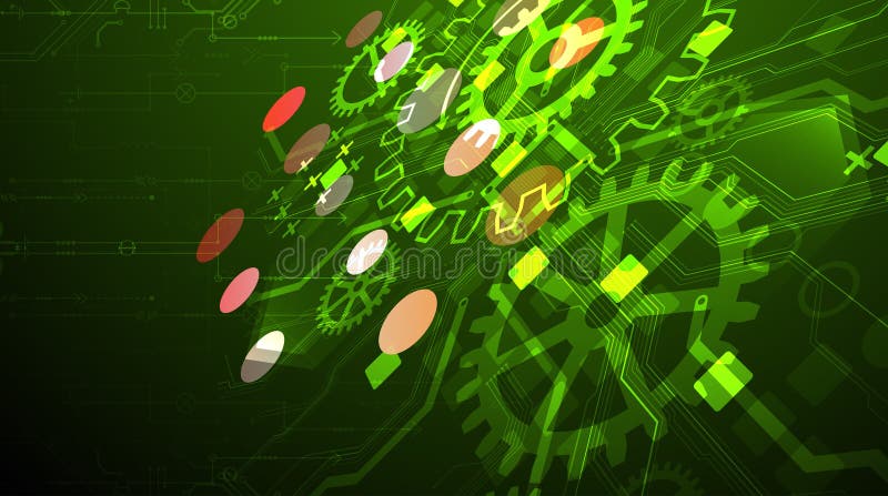 Gear Wheel Technology Pattern on Gradient Background. Hand Drawn Vector ...