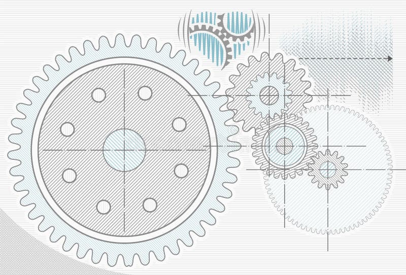 Gear Wheels As Pencil Drawing. Abstract Engineering Background Stock ...