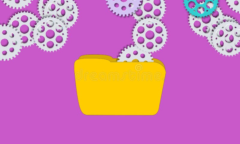 Gear Wheels. Digital Folder Storing Material Files and Data. Hard Disk ...