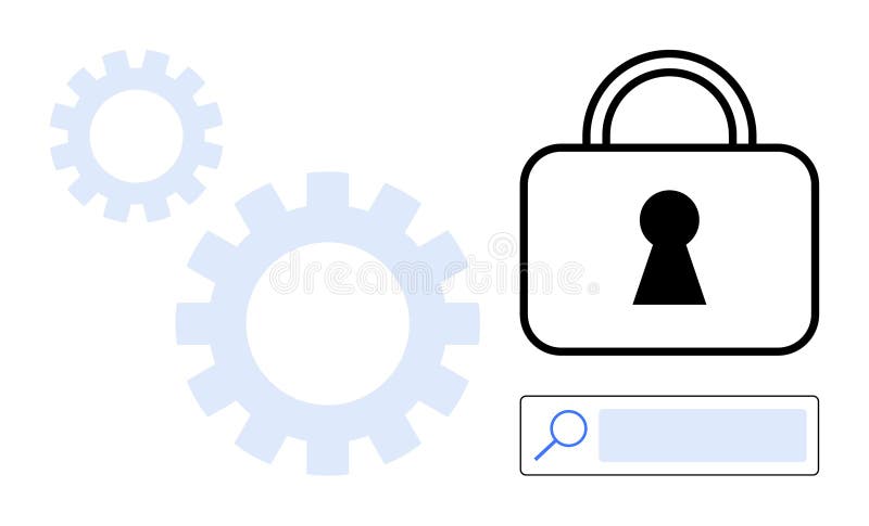 Cybersecurity Concept with Gear Wheels, Lock, and Search Bar ...