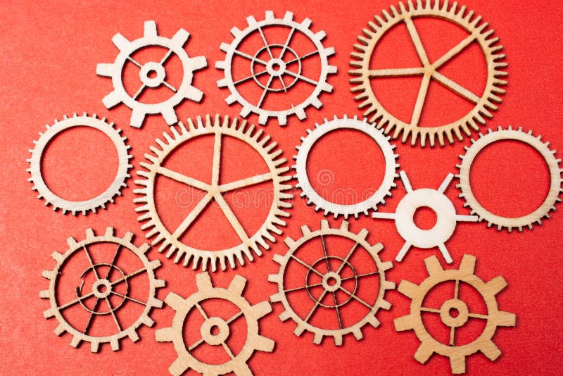 Gear Wheels on Red Background As Concept of Engineering Stock Image ...
