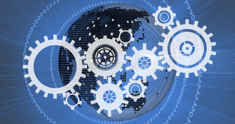 Gear Wheels in World Binary Code 4k Stock Footage - Video of white ...