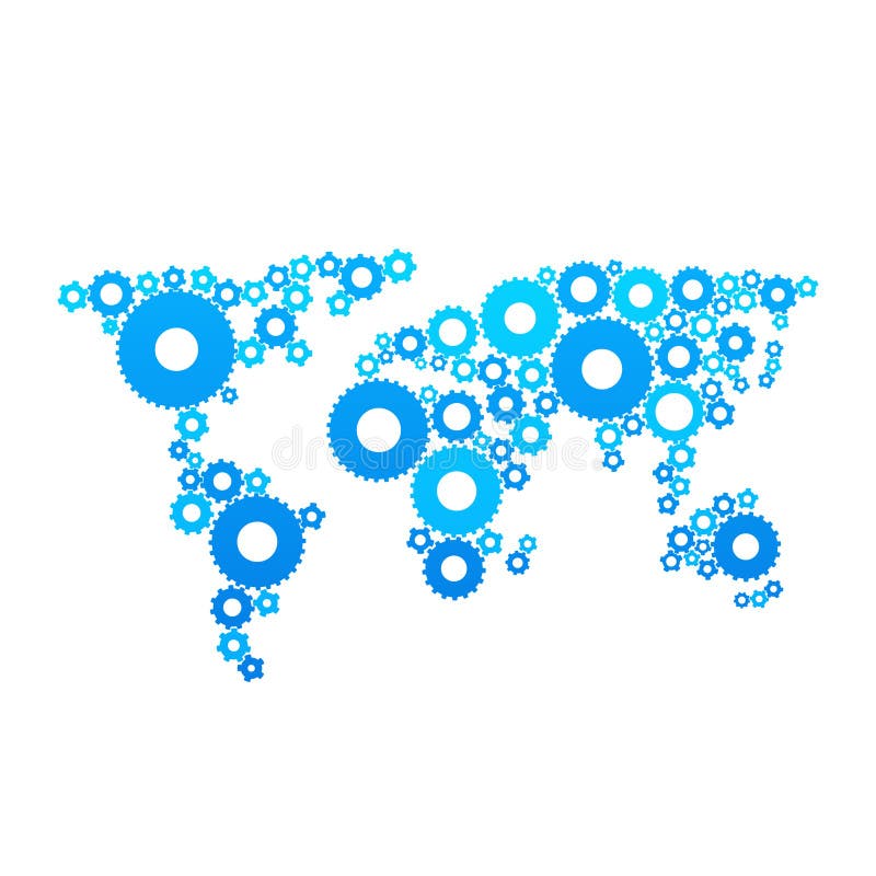 Gear World Map Vector Illustration Isolated on White Background Stock ...