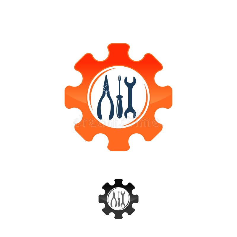 Gear and Wrench Icon. Red Spanner and Black Cog. Creative Graphic ...