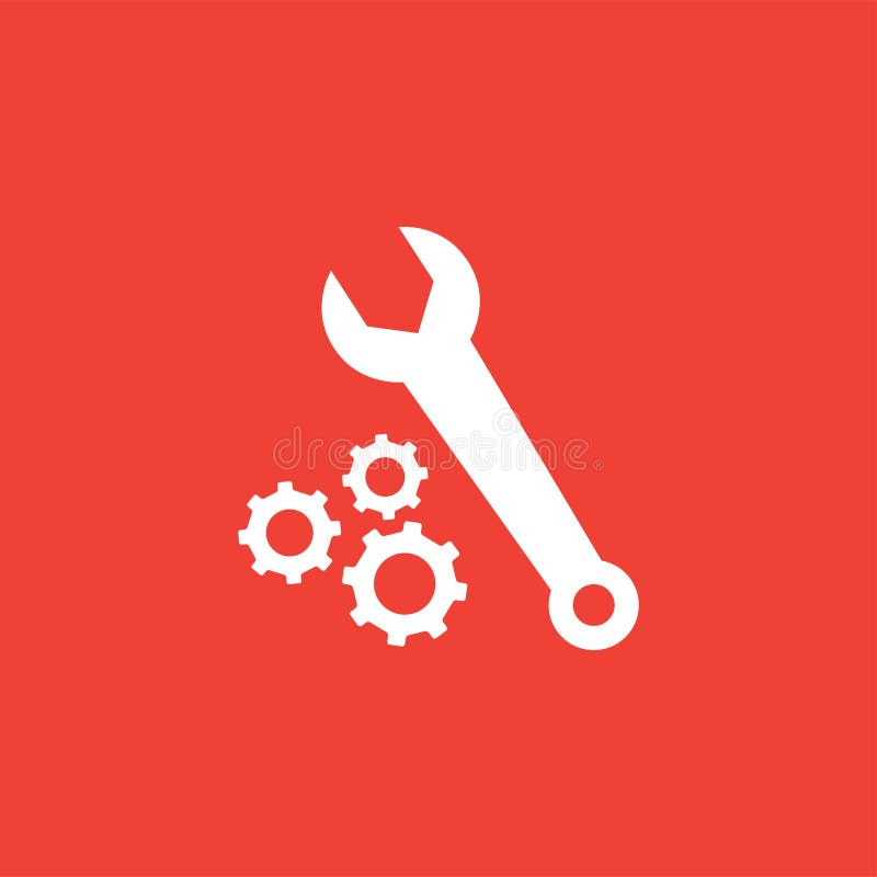 Gear and Wrench Red Icon on White Background. Red Flat Style Vector ...