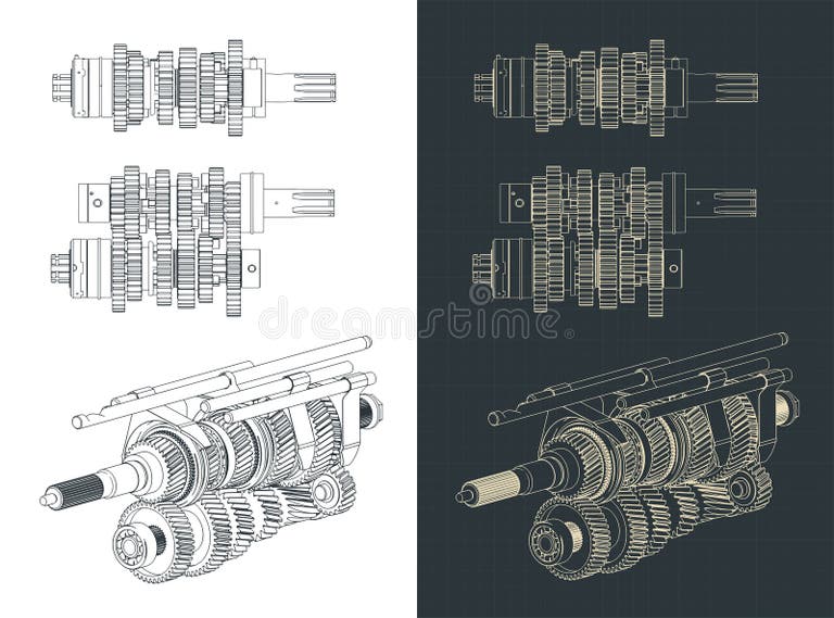 Gearbox Mechanisms Blueprints Stock Vector - Illustration of ...