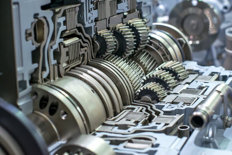 Gearbox in Section with Gears and Mechanisms Stock Image - Image of ...