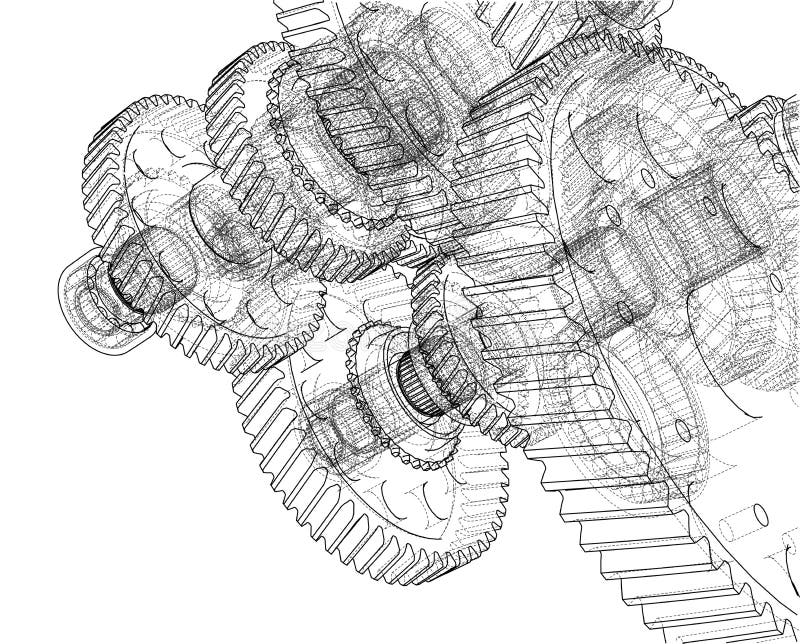 Gearbox Sketch. 3d Illustration Stock Illustration - Illustration of ...