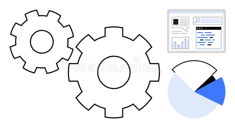Gears, Analytics Graph, and Webpage Elements Representing Process ...