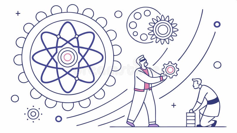 Gears and Atom Symbol. Mechanical Science, Engineering, Physics Vector ...