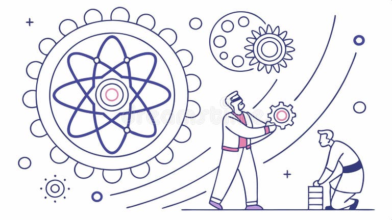 Gears and Atom Symbol. Mechanical Science, Engineering, Physics Vector ...
