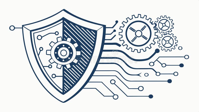 Gears Binary Shield, Digital Mechanism, and Binary Code Security. Vector Design, Generative AI ...