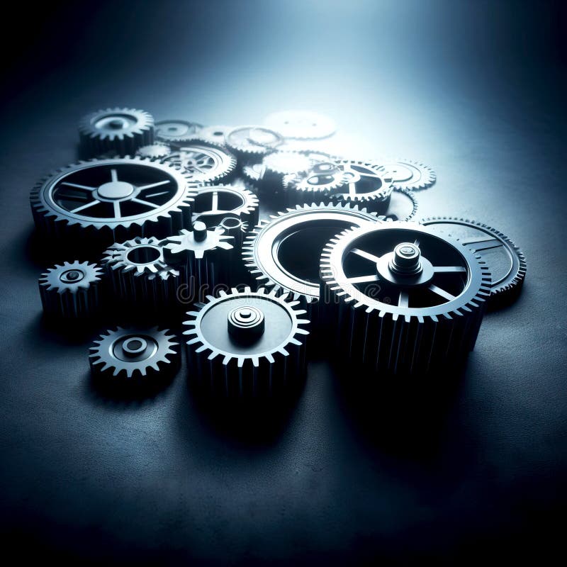 Gears on a Blue Background, Engine Gears, Industrial Background, Close ...