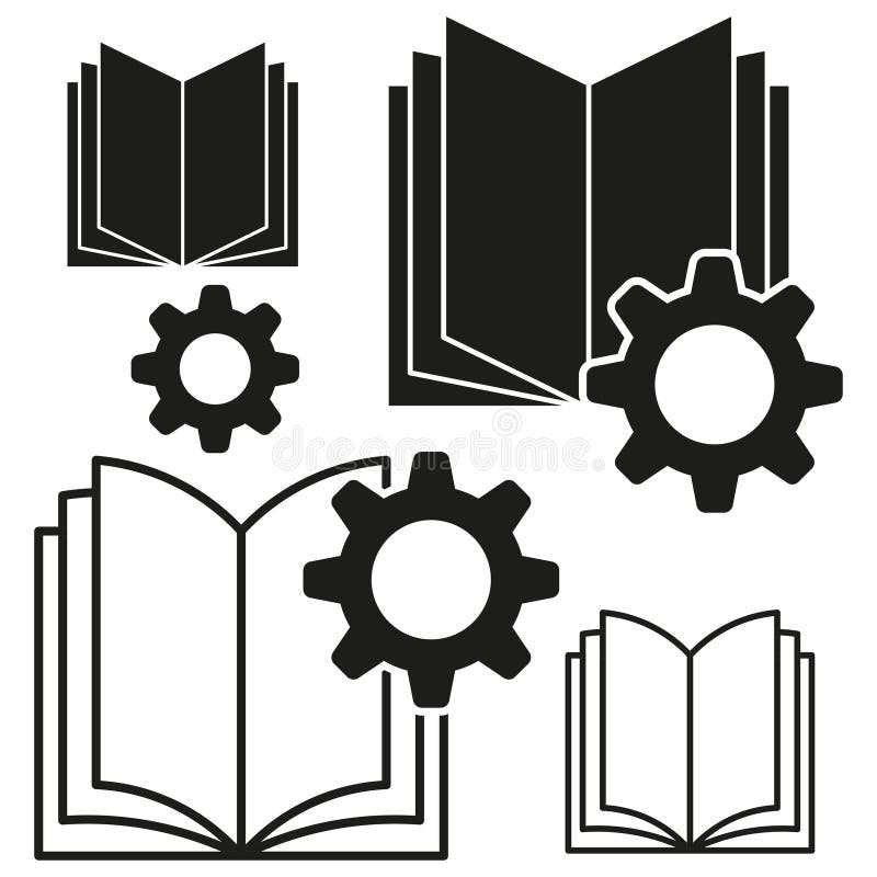 Gears and Books. Mechanical Process Symbol. Open Book Figure. Technical ...