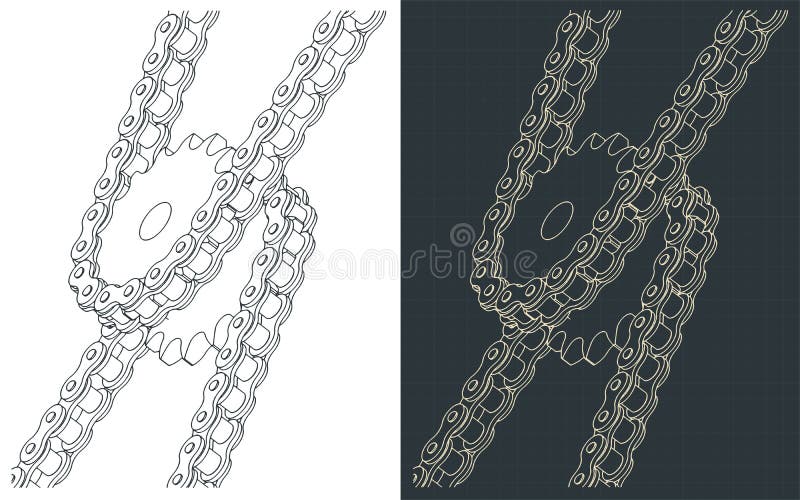 Gears and Chain Drive Blueprints Stock Vector - Illustration of heavy ...