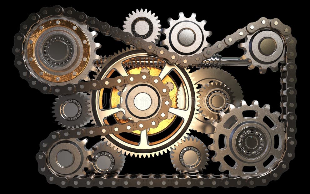 Gears with chain stock illustration. Illustration of industrial - 89401837