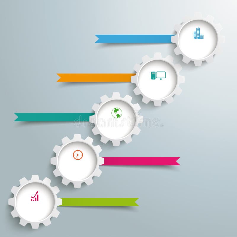 Gears Chart 5 Options Colored Banners Stock Vector - Illustration of ...